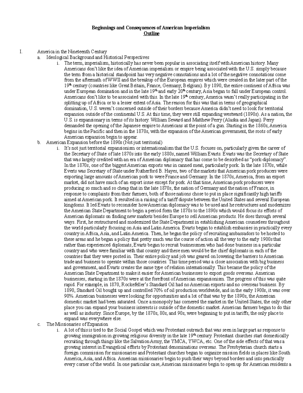 American Imperialism Outline - America in the Nineteenth Century a ...