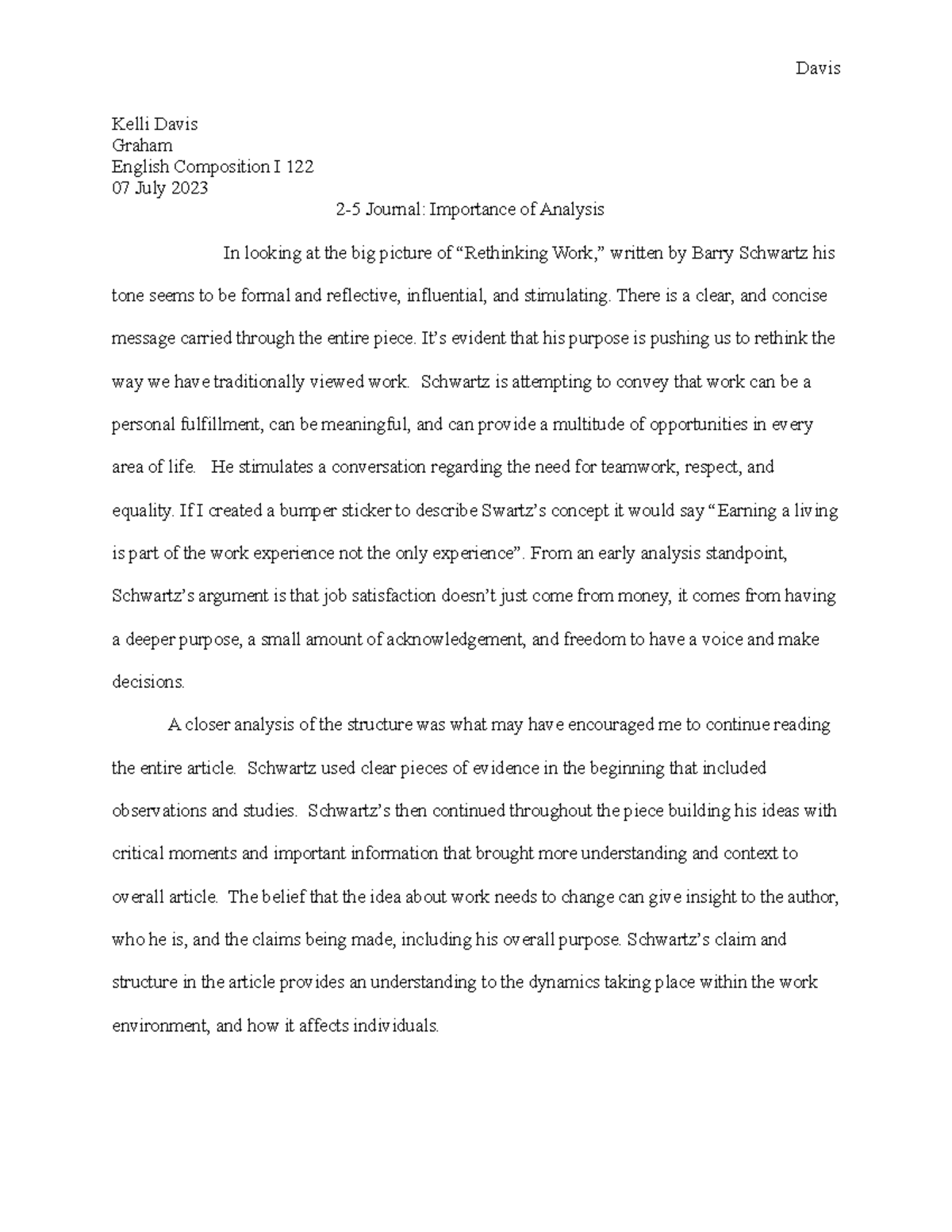 Journal Importance of Analysis - There is a clear, and concise message ...