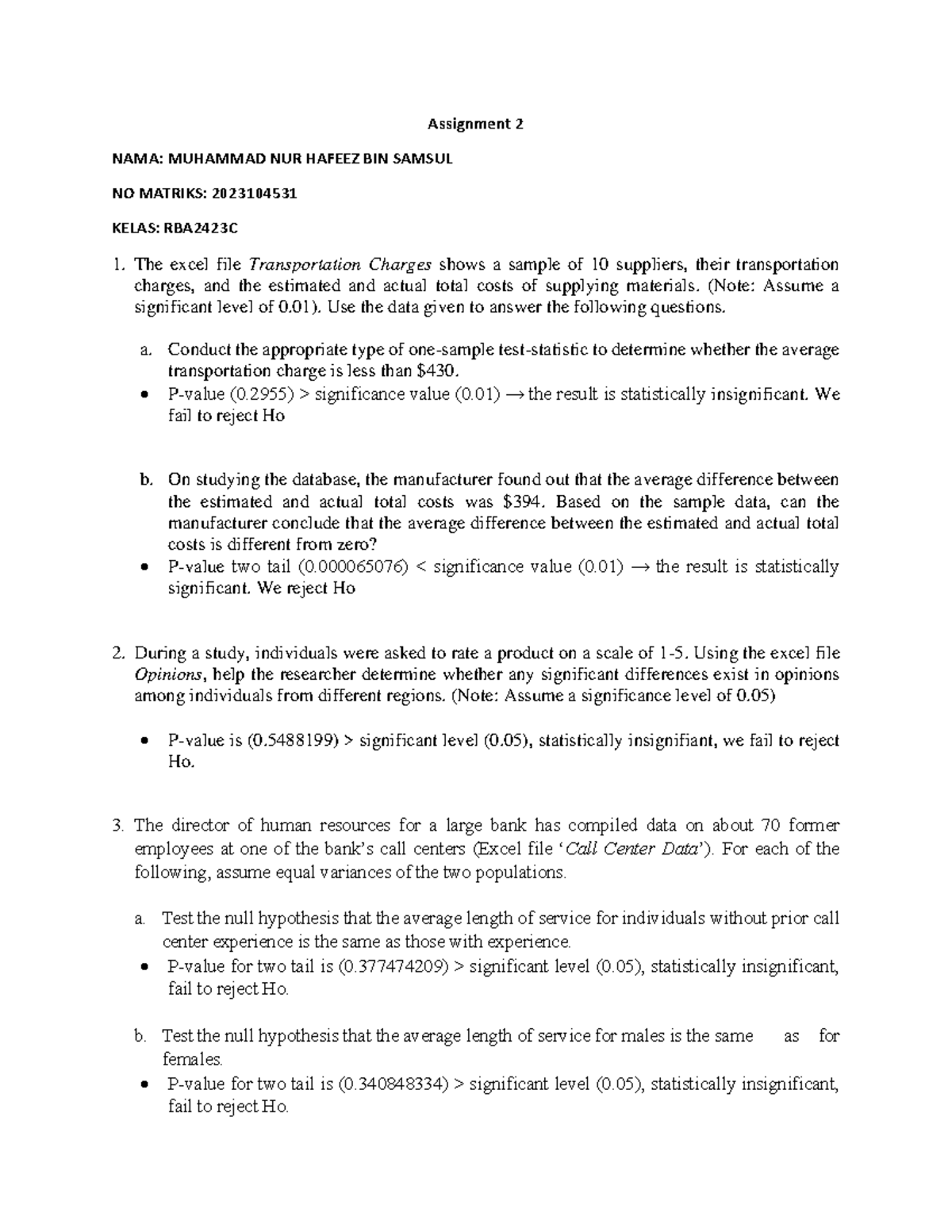 FEB2024 A2 NUR Hafeez - individual assignment - Assignment 2 NAMA: MUHAMMAD NUR HAFEEZ BIN ...