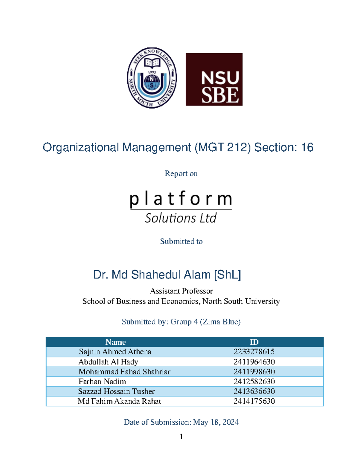 MGT group report - Organizational Management (MGT 212) Section: 16 ...
