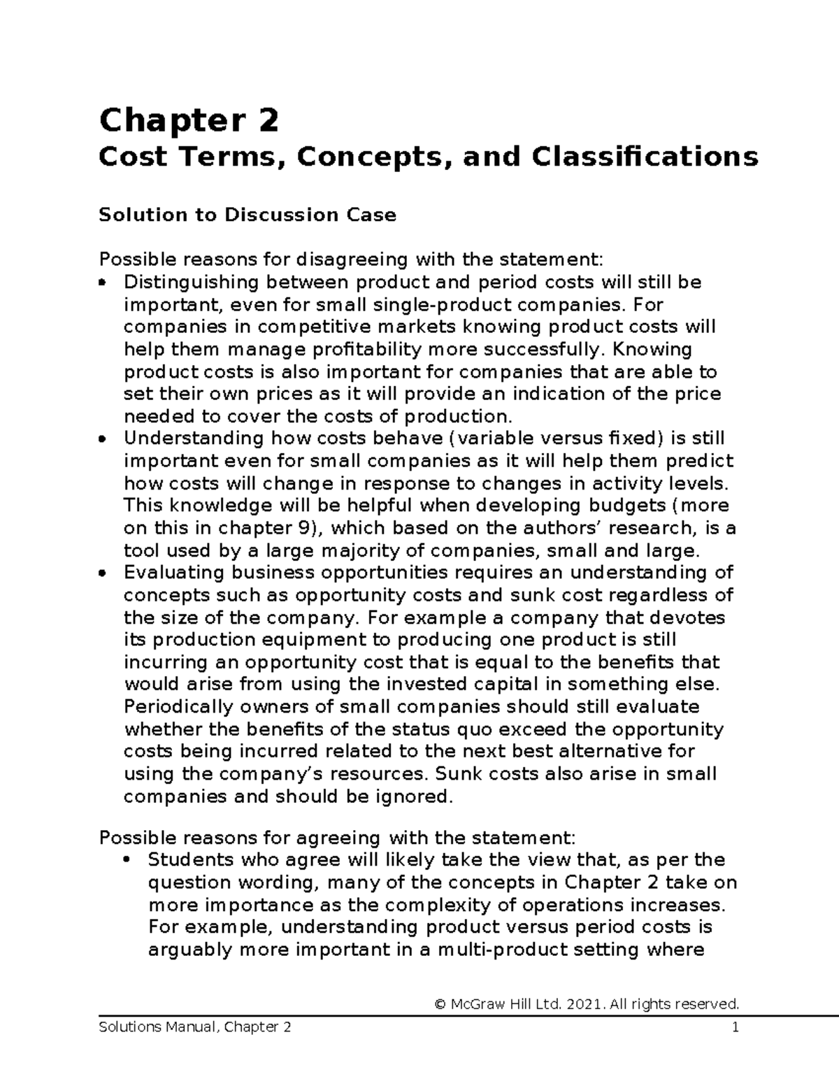 Chapter 2 - cvbn - Chapter 2 Cost Terms, Concepts, and Classifications Solution to Discussion ...