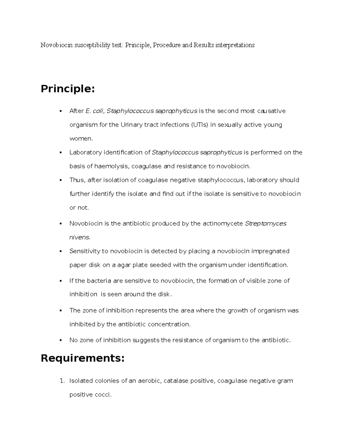 Novobiocin Susceptibility Test: Principle Procedure and Results ...