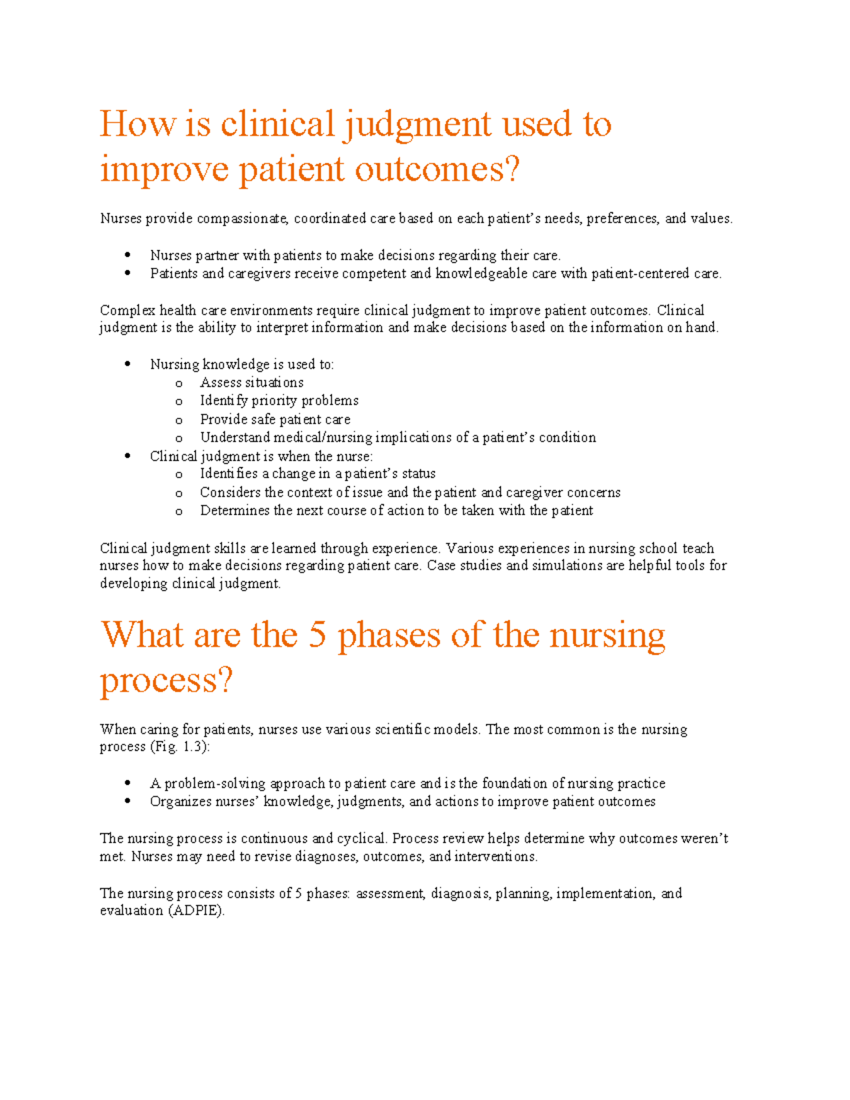 Chapter 1 Professional Nursing - How is clinical judgment used to ...