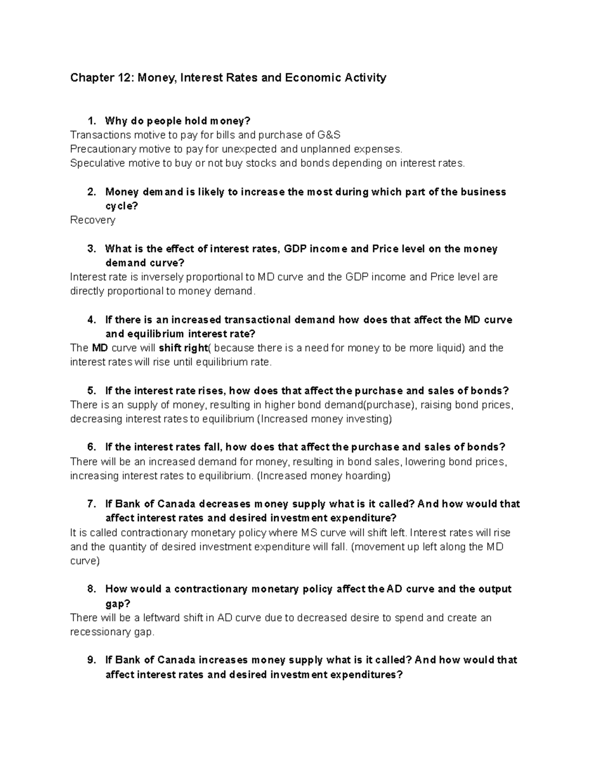 Chapter 12 & 13-Macroeconomics - Chapter 12: Money, Interest Rates and ...