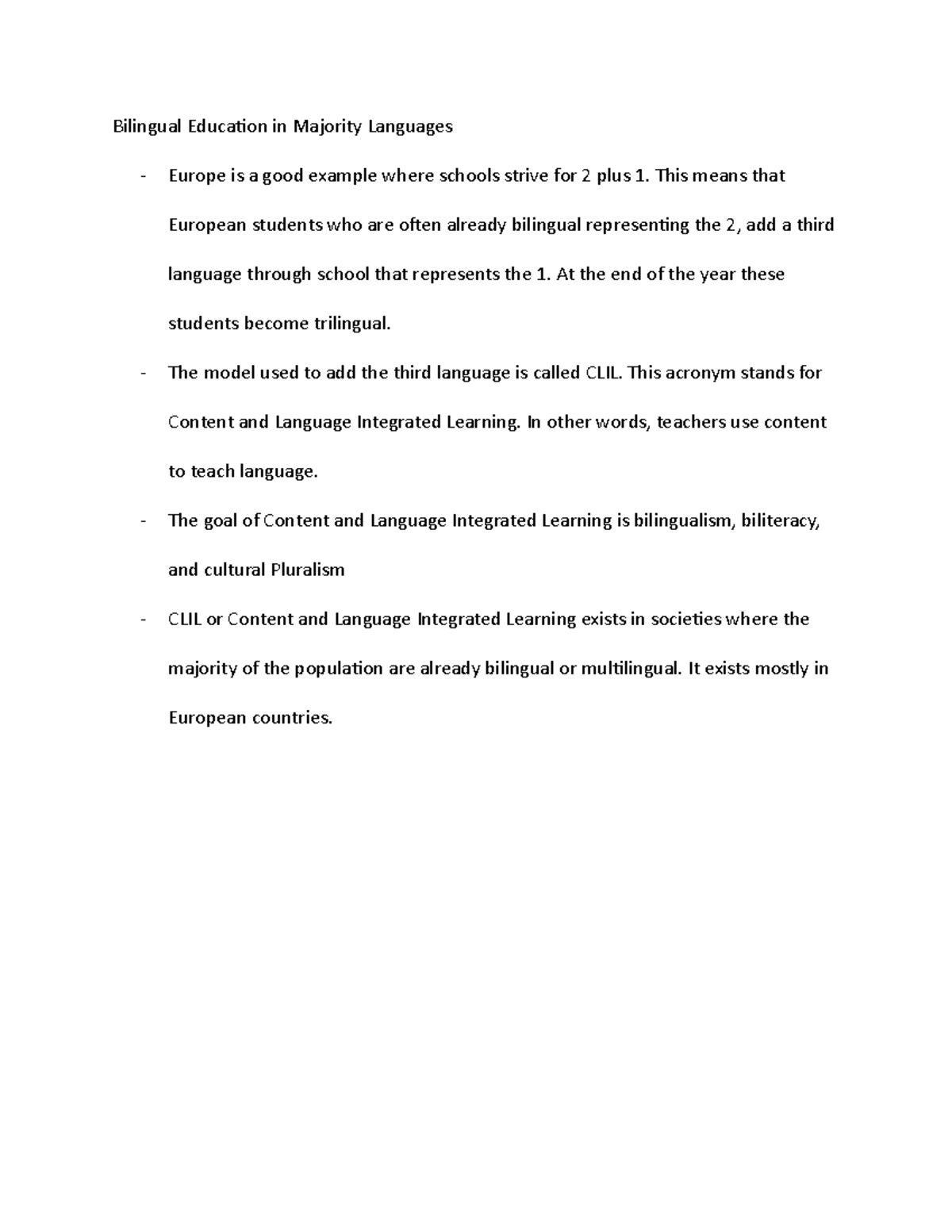 Bilingual Education in Majority Languages - This means that European ...