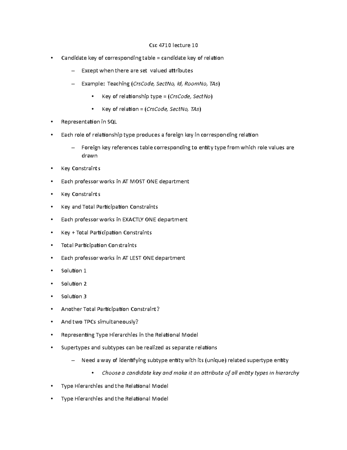 Csc 4710 Lecture 10 Csc 4710 Lecture 10 Candidate Key Of Corresponding Table Candidate Key