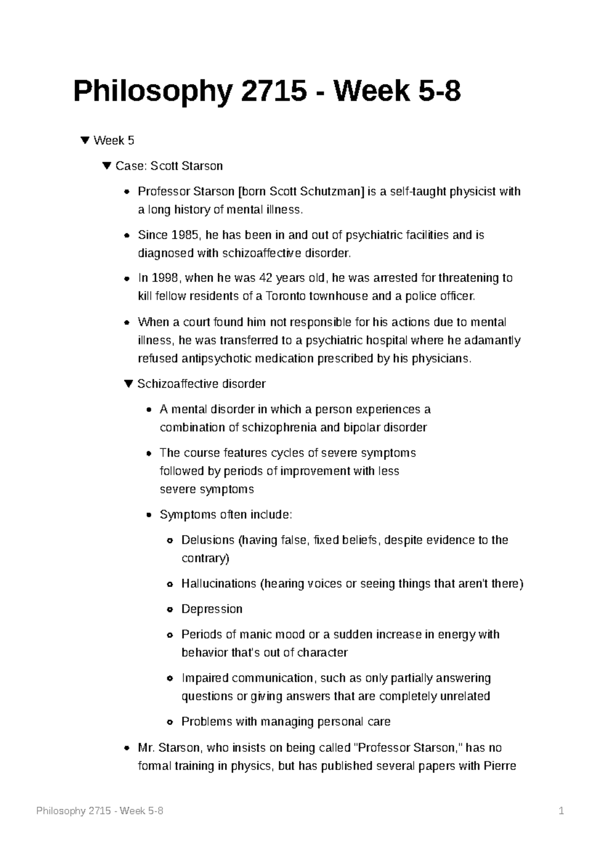 Philosophy 2715 - Lecture Notes Week 5-8 - Philosophy 2715 - Week 5 ...