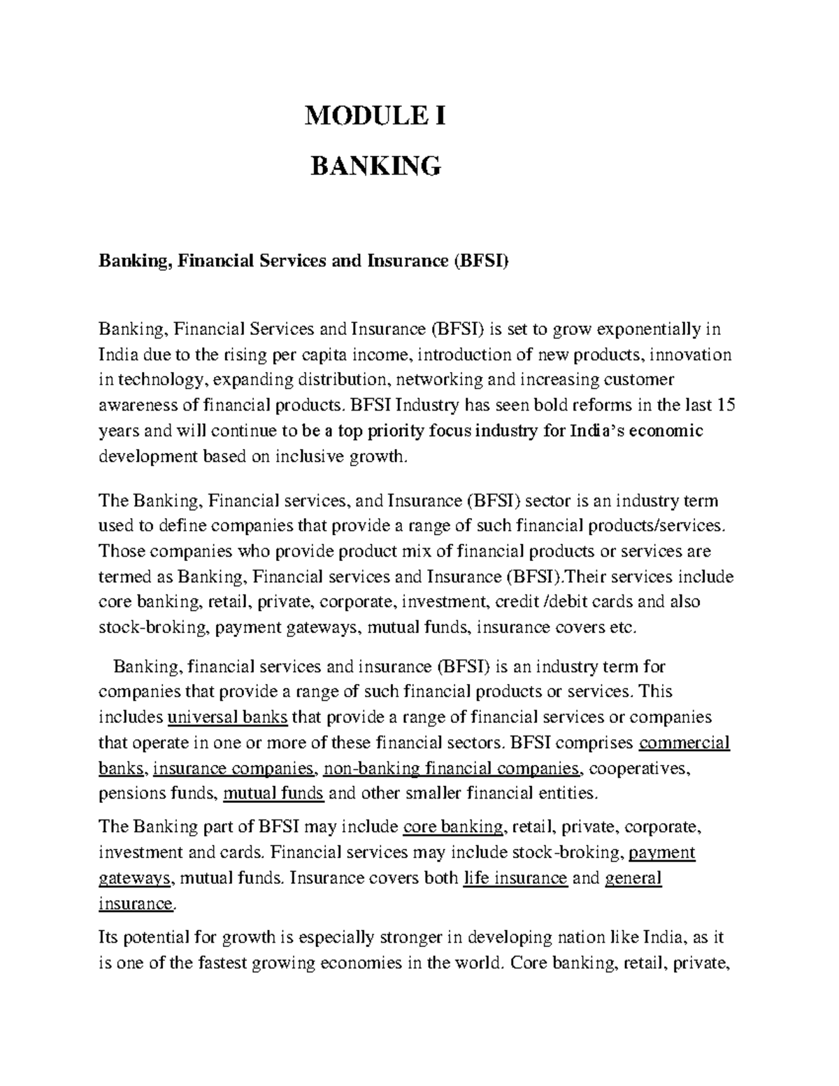 1 module banking and micro finance - MODULE I BANKING Banking ...