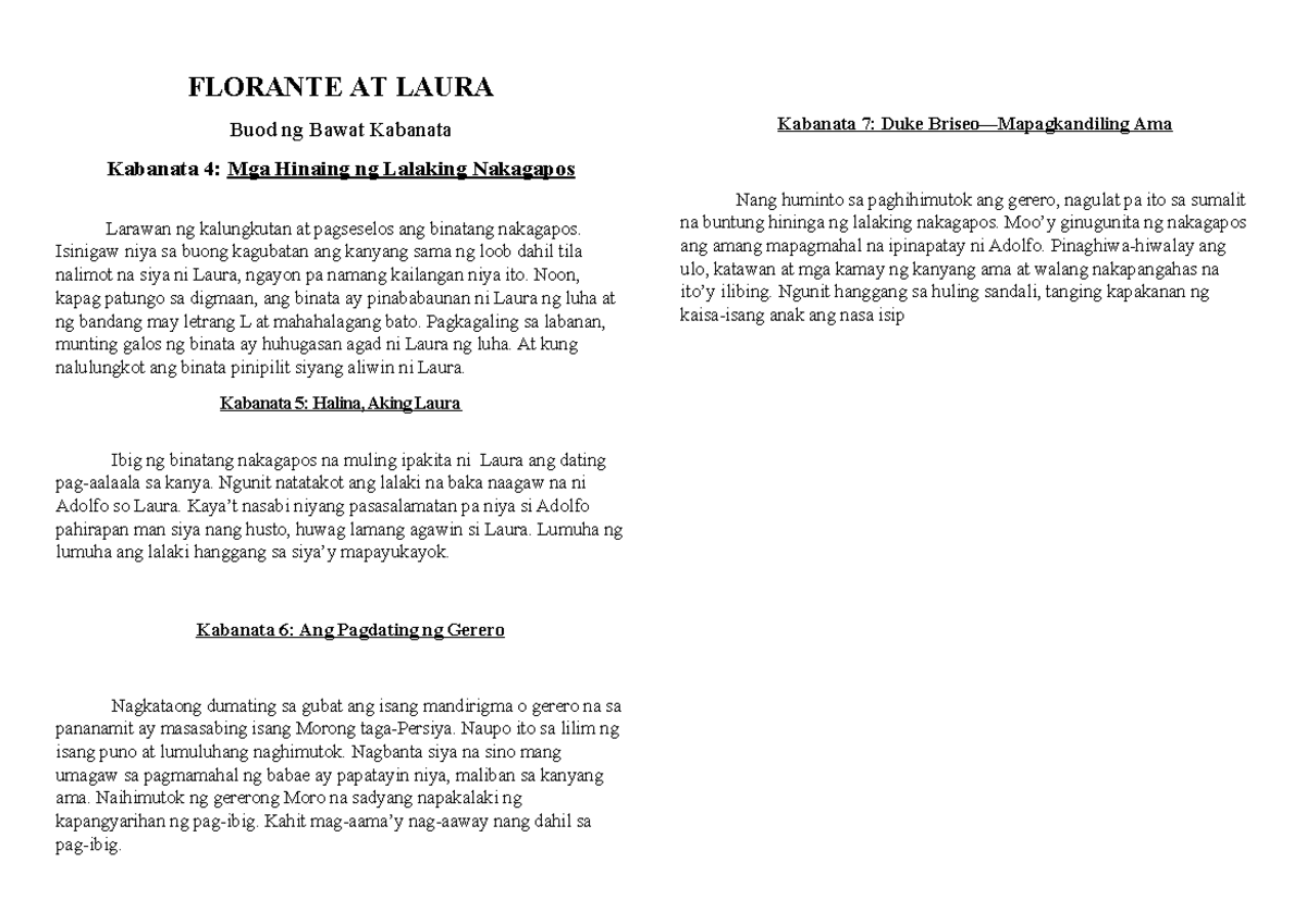 Florante at Laura Kabanata 4,5,6,7 worksheet - FLORANTE AT LAURA Buod ...