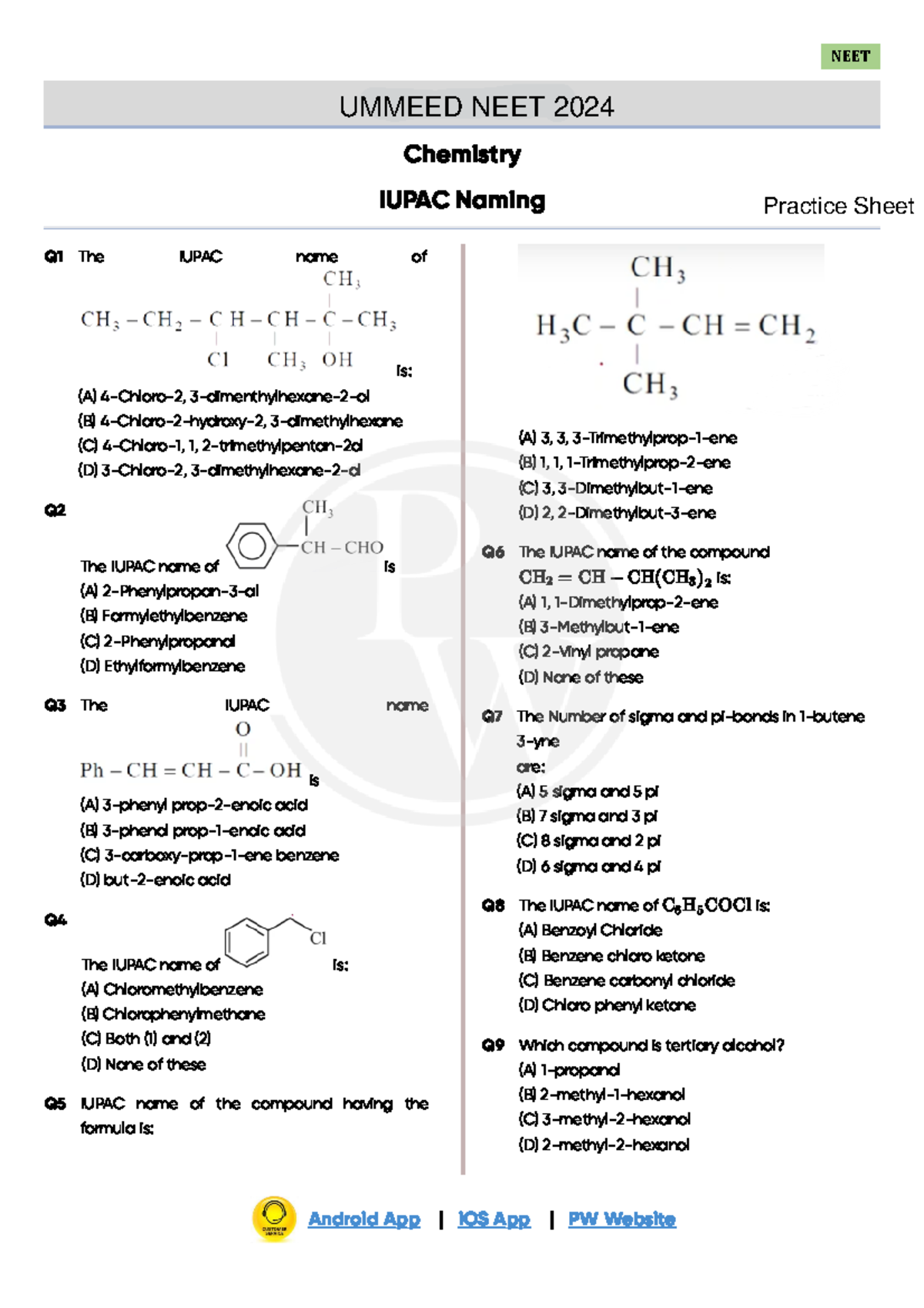 Iupac Naming Practice Sheet, chemistry very handy and useful read ...