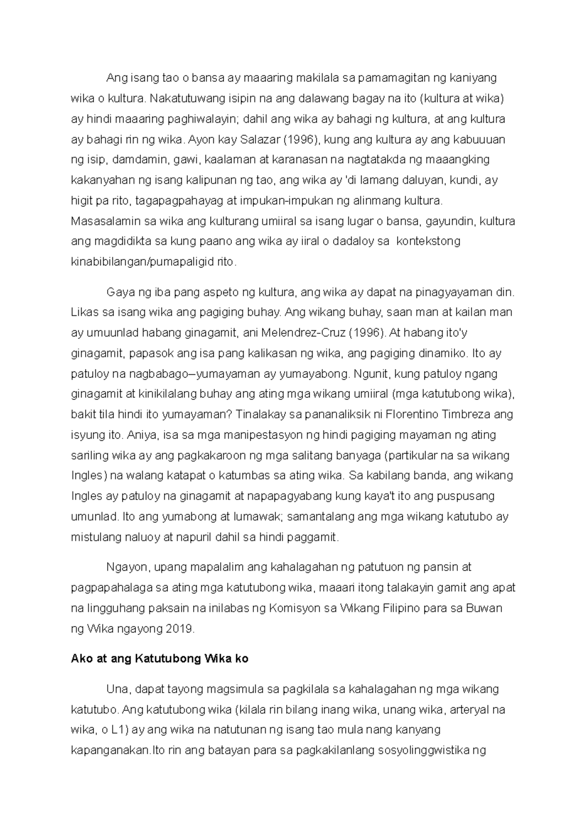 447244666 Essay Sa Fil Pagmamahal sa wika pag ibig sa sarili - Ang ...