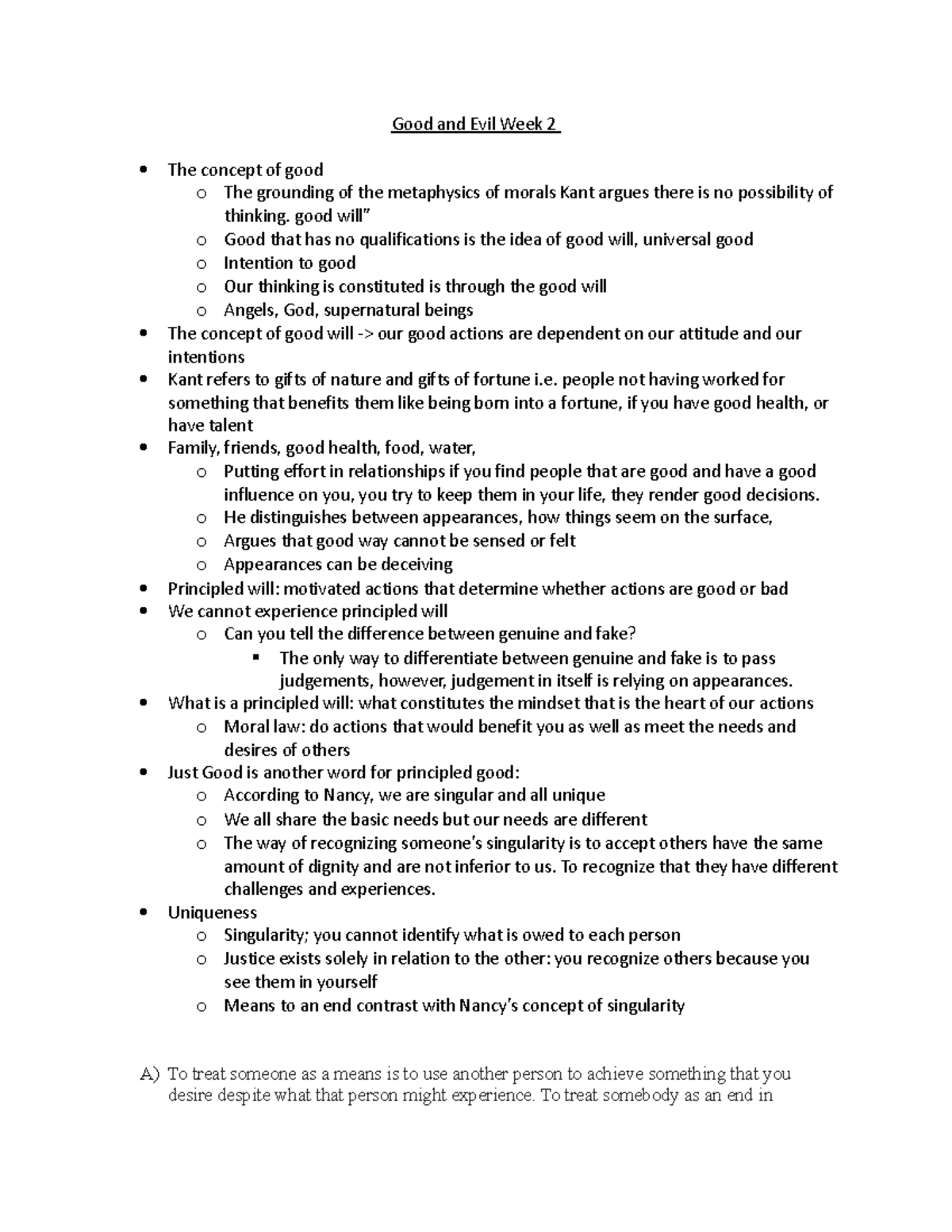 Good and Evil Week 2 - Lecture notes - Good and Evil Week 2 The concept ...