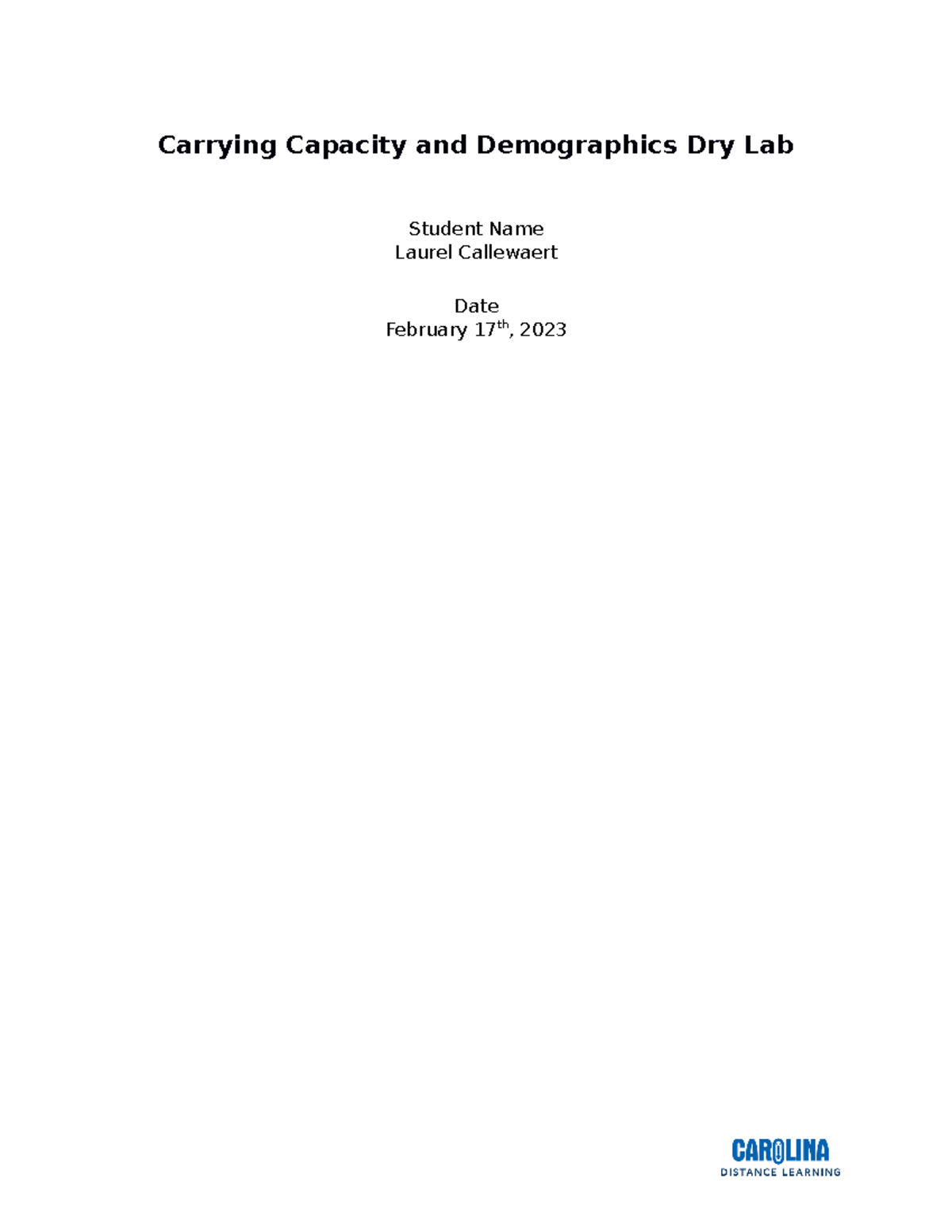 BIO 120L M7 Carrying Capacity and Demographics Lab Report - Carrying ...