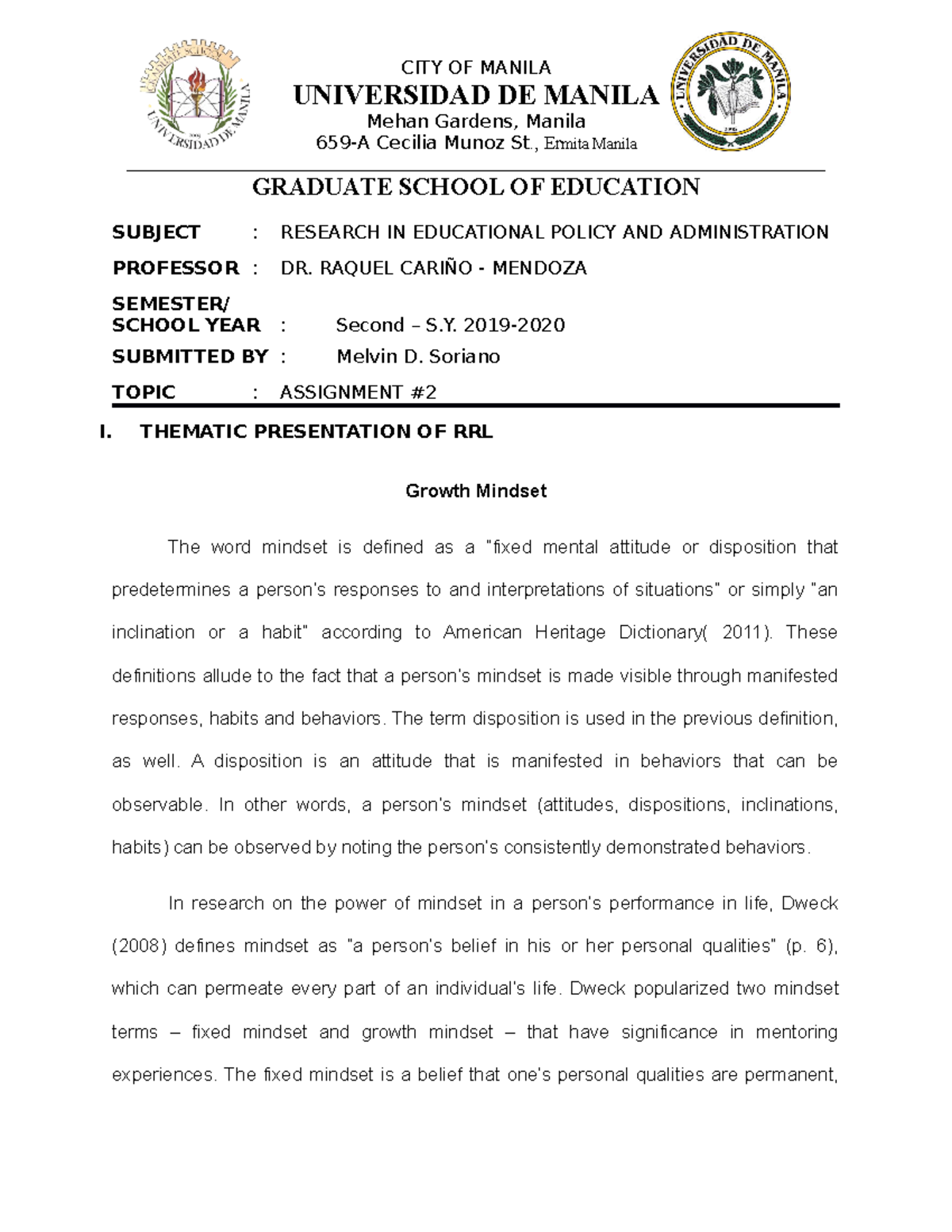 MAED Report Template - Research guide - CITY OF MANILA UNIVERSIDAD DE ...