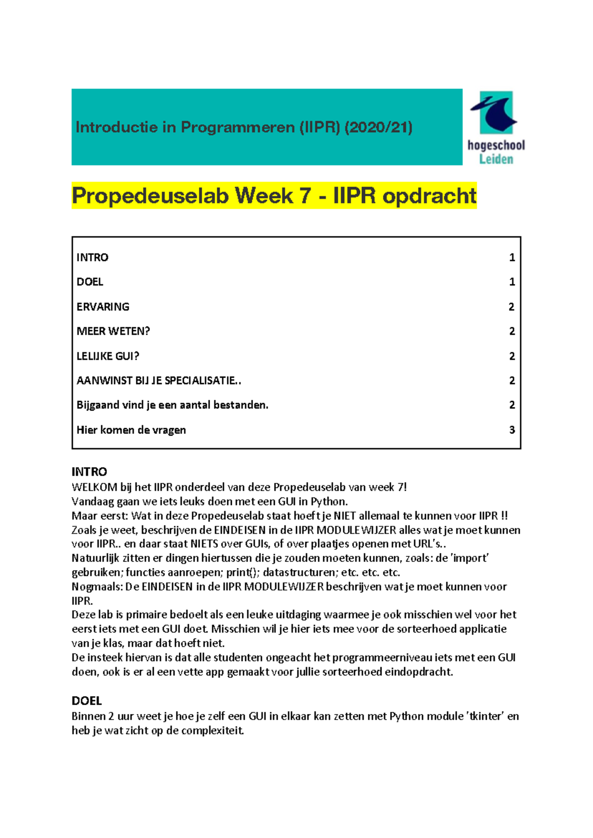 IIPR Propedeuselab Week 7 - Opdracht (2020/21) - Inleiden Python ...