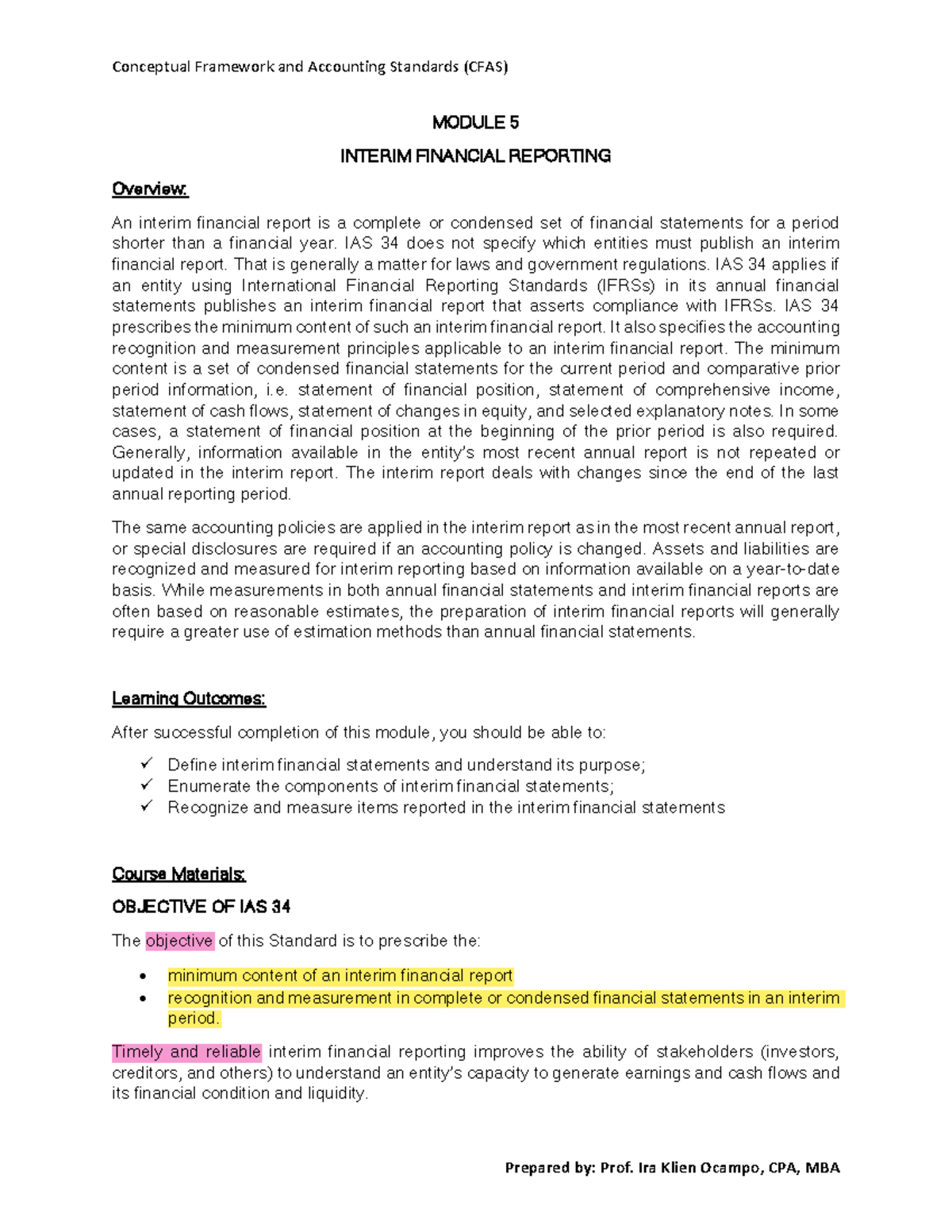 Module 5 - Interim Financial Reporting - MODULE 5 INTERIM FINANCIAL ...
