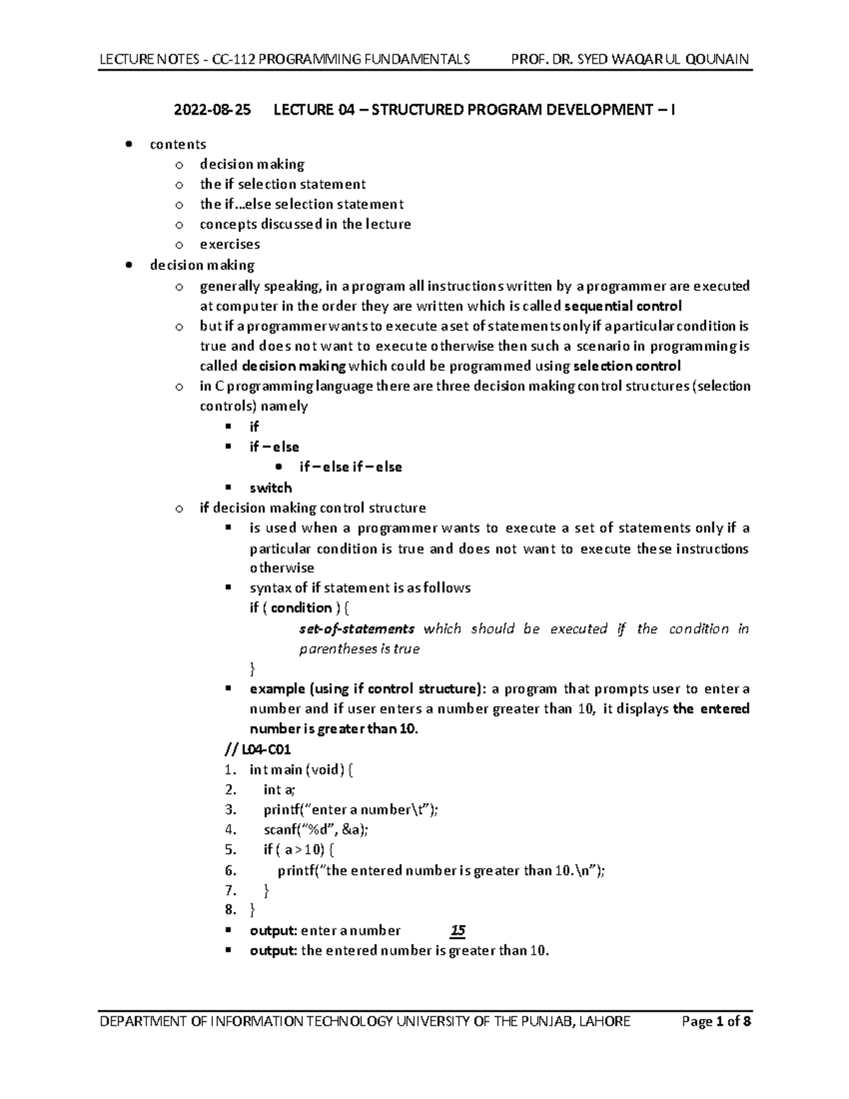2022-08-25 Lecture 04 - Structured Program Development - I - 2022-08-25 ... 2022-08-25 Lecture 04 - Structured Program Development - I - 2022-08-25 ...