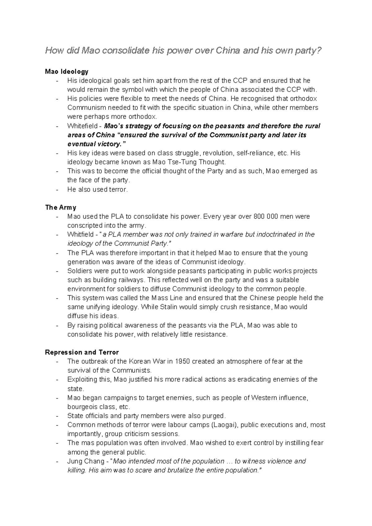 7. Mao Consolidation of Power - How did Mao consolidate his power over ...