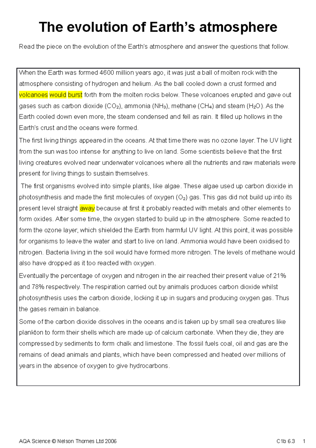 Evolution of the Earths atmosphere - immperail colege - The evolution ...