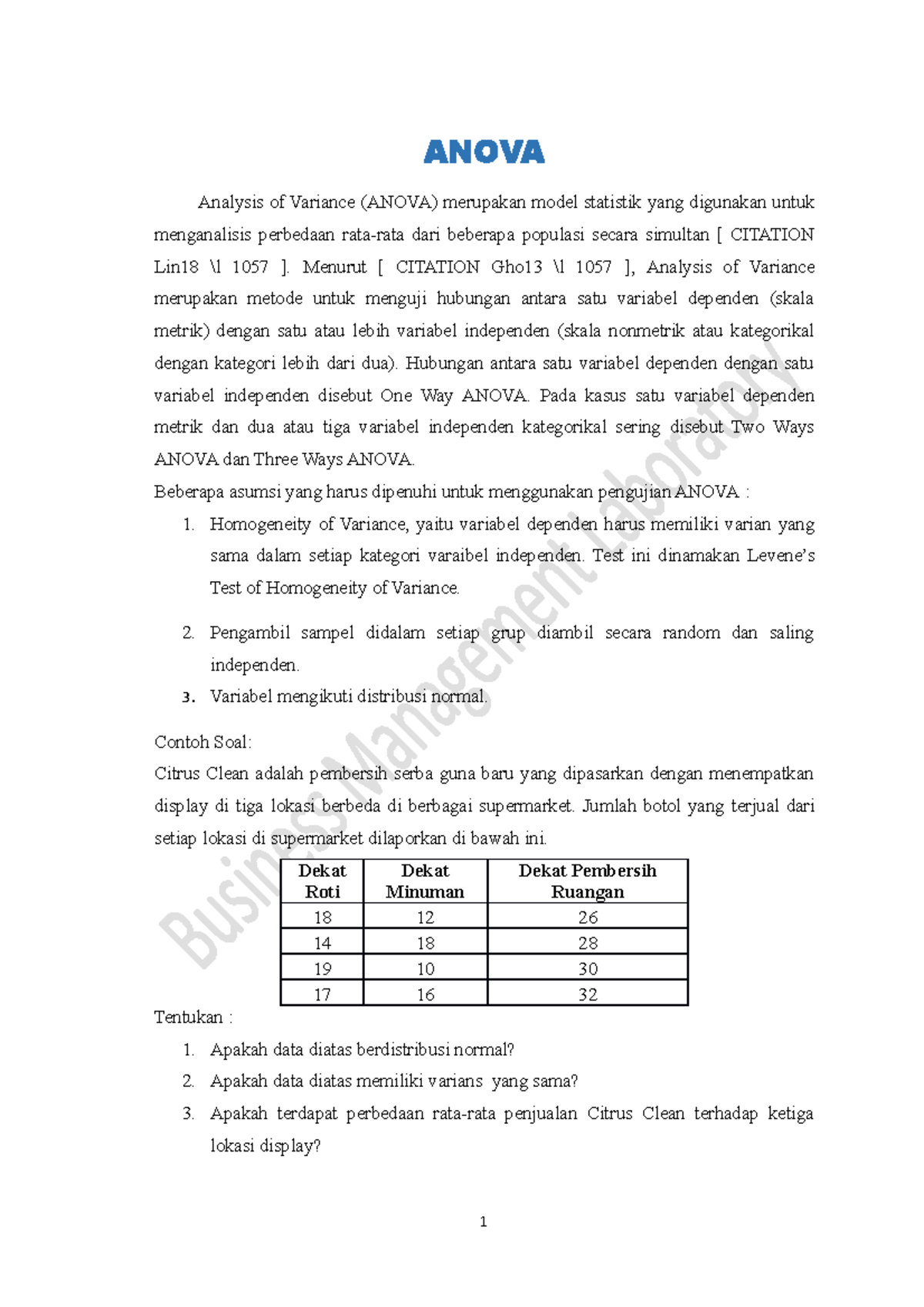 Materi dan step by step spss anova - ANOVA Analysis of Variance (ANOVA ...