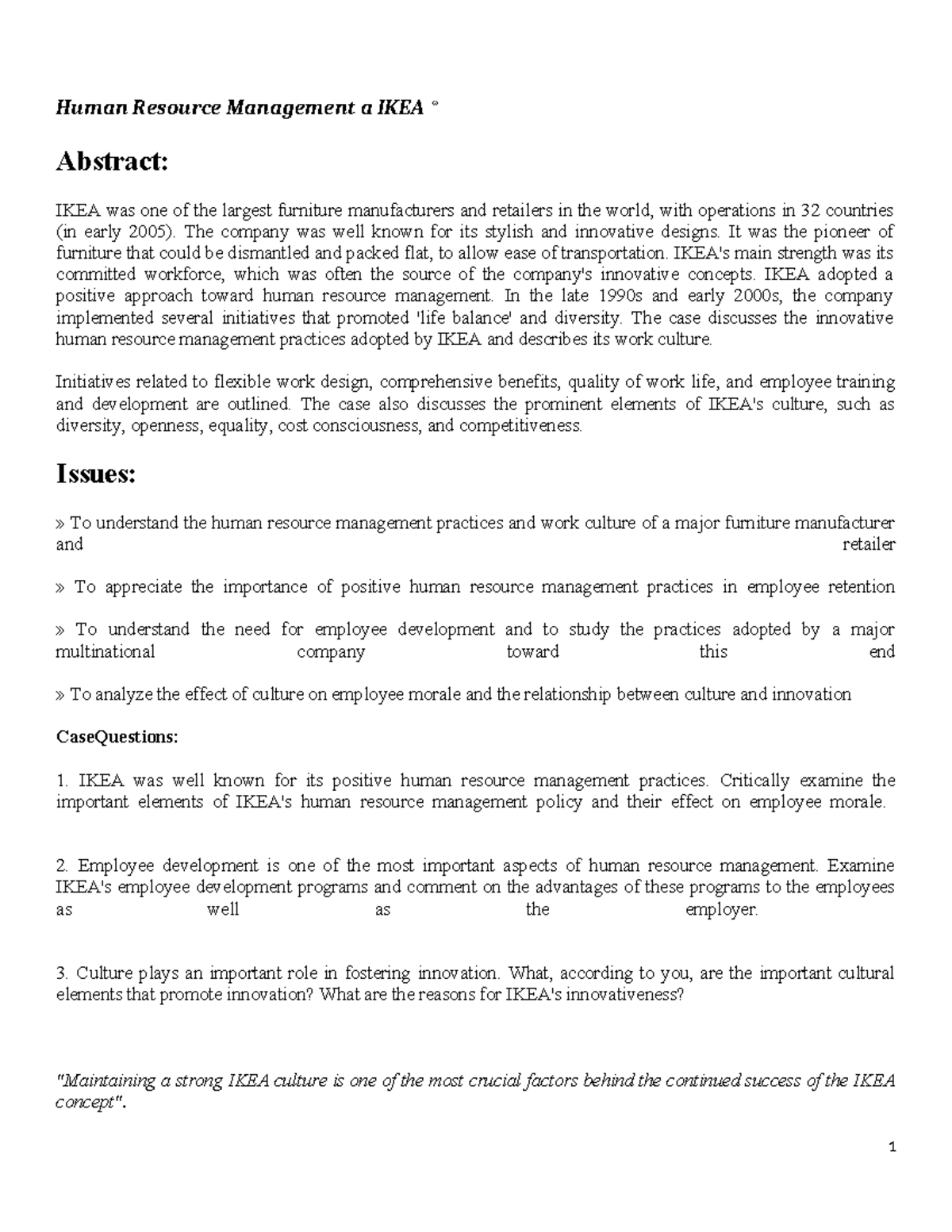 497453055 Case Study Human Resource Management a IKEA - Human Resource Management a IKEA ...