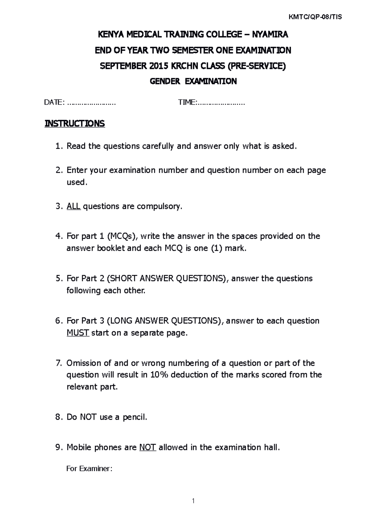Gender - notes - KMTC/QP-08/TIS KENYA MEDICAL TRAINING COLLEGE ...