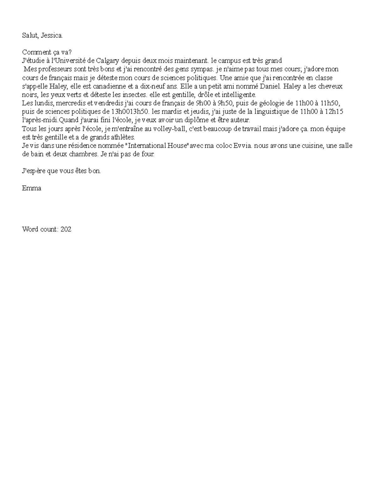 FREN 209 Compo 1 - french 209 - Salut, Jessica. Comment ça va? J'étudie ...