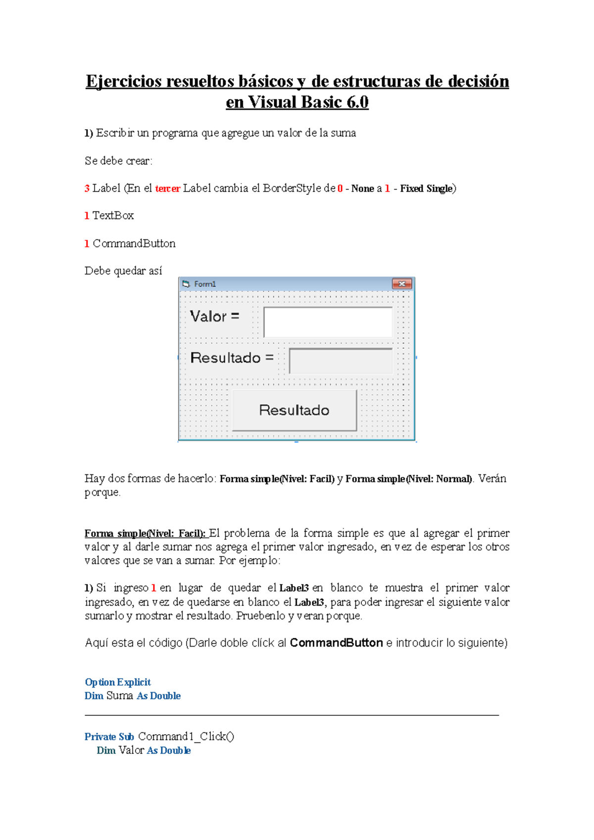 Ejercicios visual basic 6 Realiza observaciones o entre-vistas ...