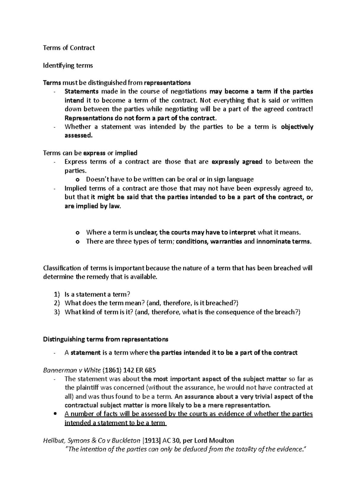 Terms of Contract - Terms of Contract Identifying terms Terms must be ...