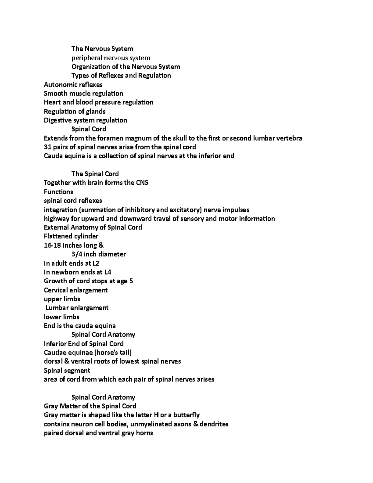 PNS BIO135 Notes - The Nervous System peripheral nervous system ...