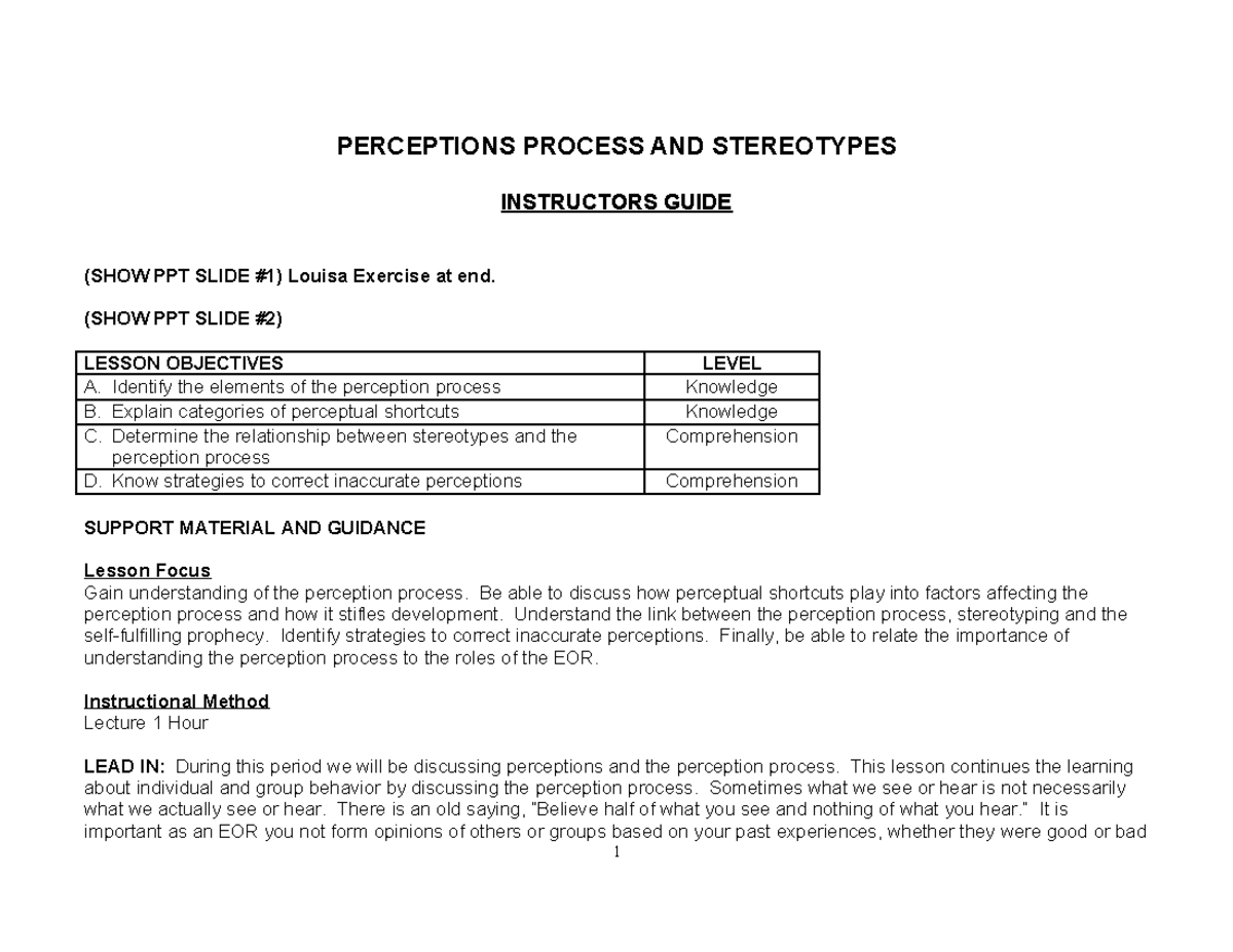 Preception Process and Stereotypes IG - PERCEPTIONS PROCESS AND ...