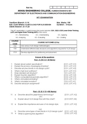Dr.G.Senthil Kumar VLSI Design Lab - VLSI Design Laboratory (For DEPARTMENT OF SRI - Studocu