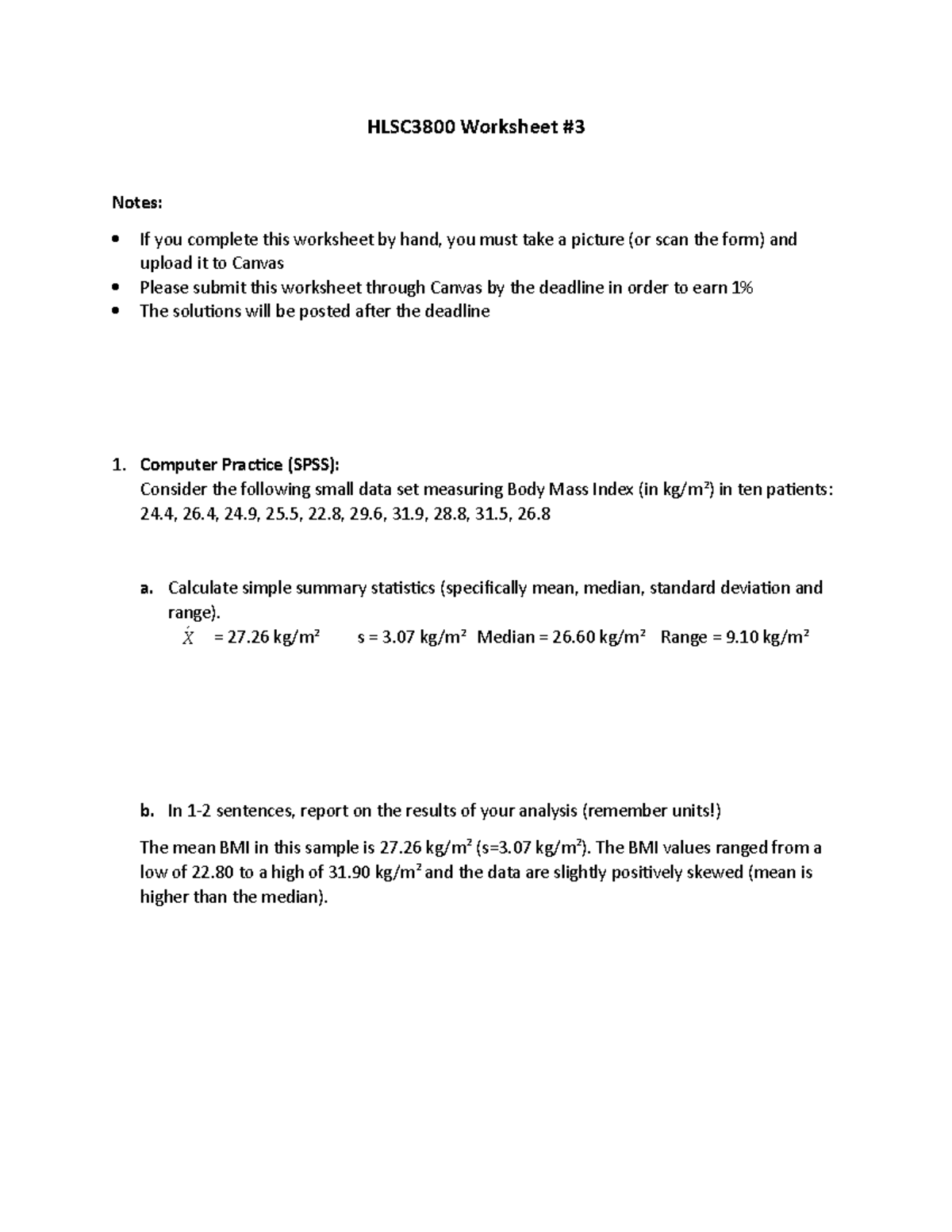 Worksheet 3 - Lecture notes week 3 - HLSC3800 Worksheet Notes: If you ...