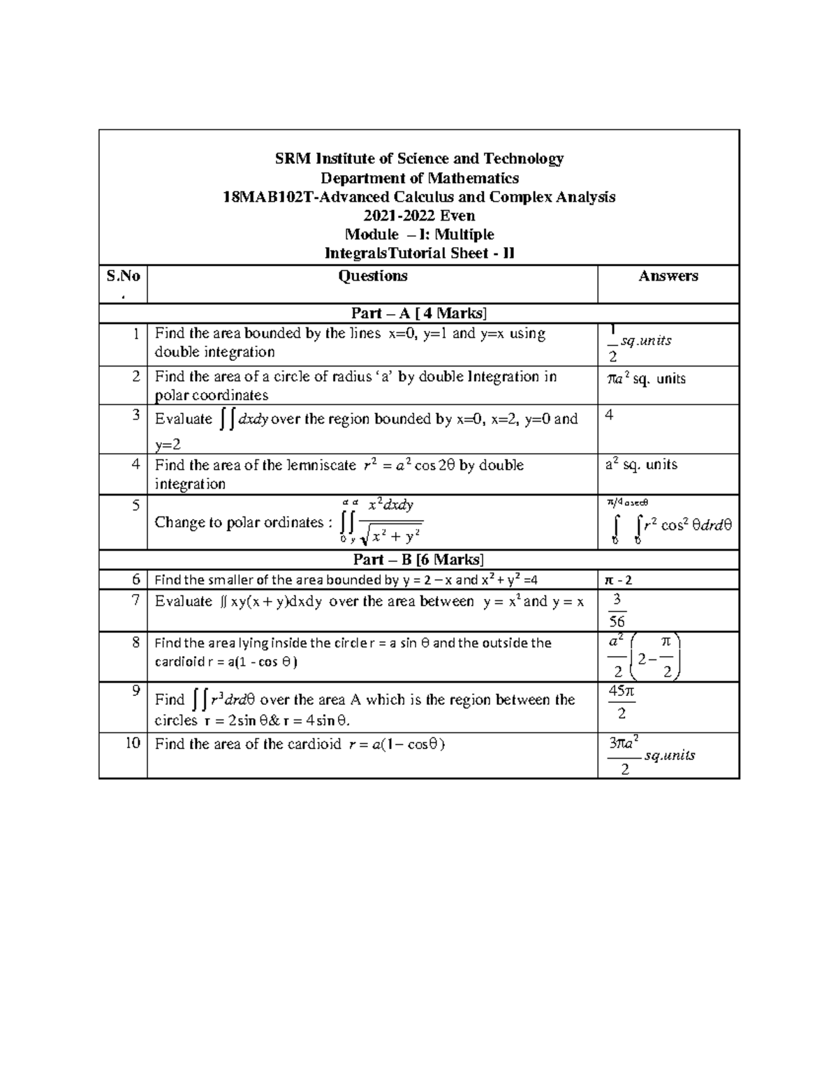 18MAB102T- Module I - Tutorial sheet 2 - SRM Institute of Science and ...