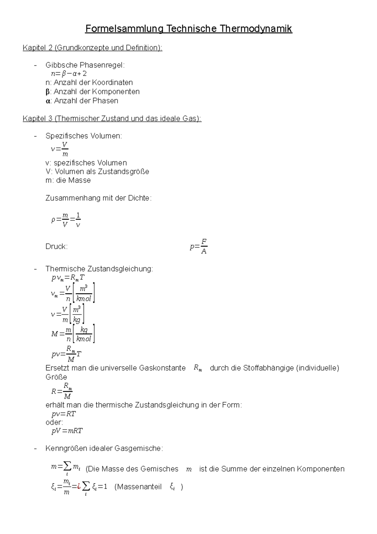 Formelsammlung -Kapitel 3 - Formelsammlung Technische Thermodynamik ...