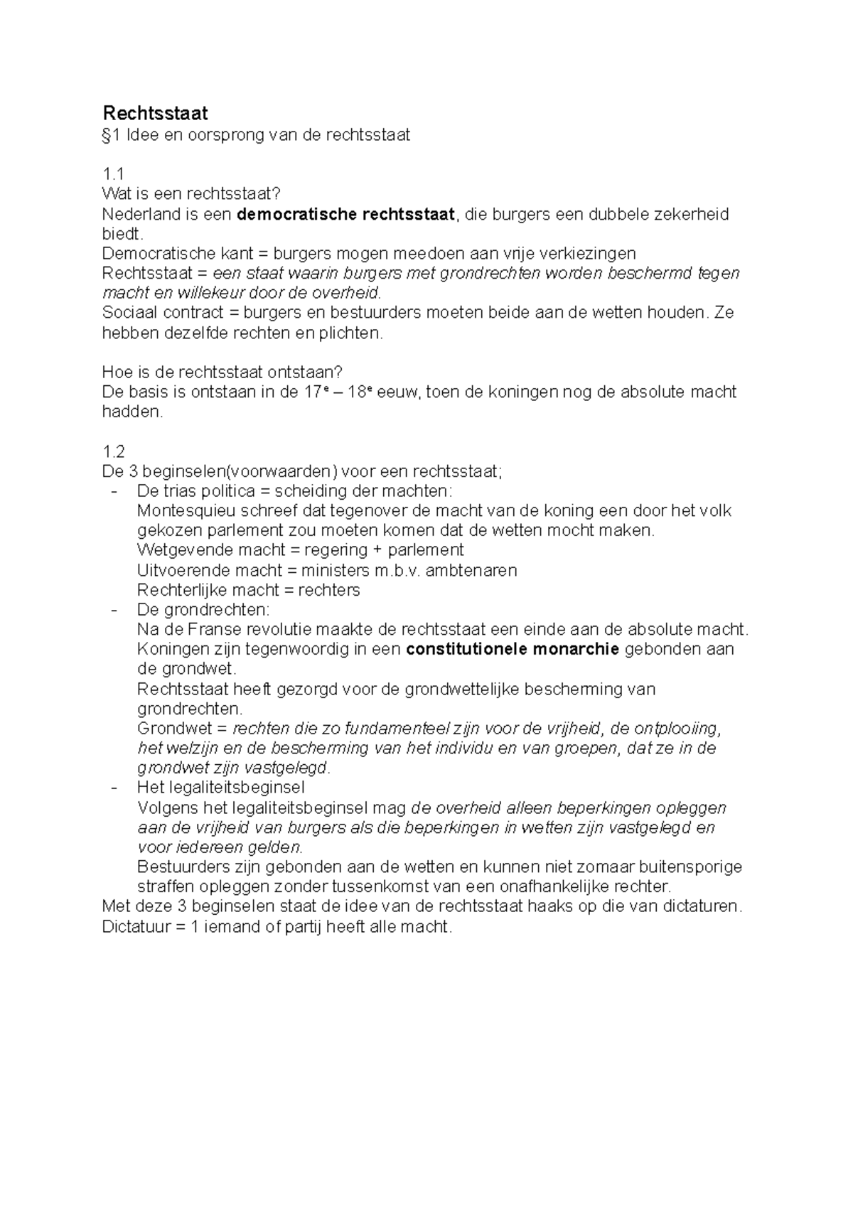 H2Rechtsstaat - Rechtsstaat §1 Idee en oorsprong van de rechtsstaat Wat ...
