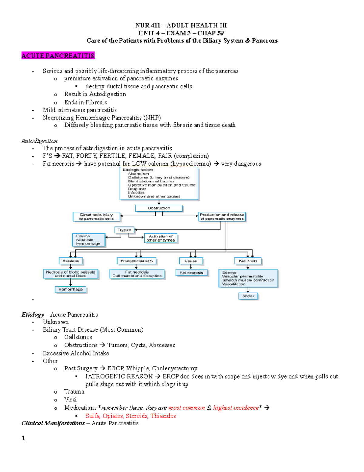 GI notes - NUR 411 – ADULT HEALTH III UNIT 4 – EXAM 3 – CHAP 59 Care of ...