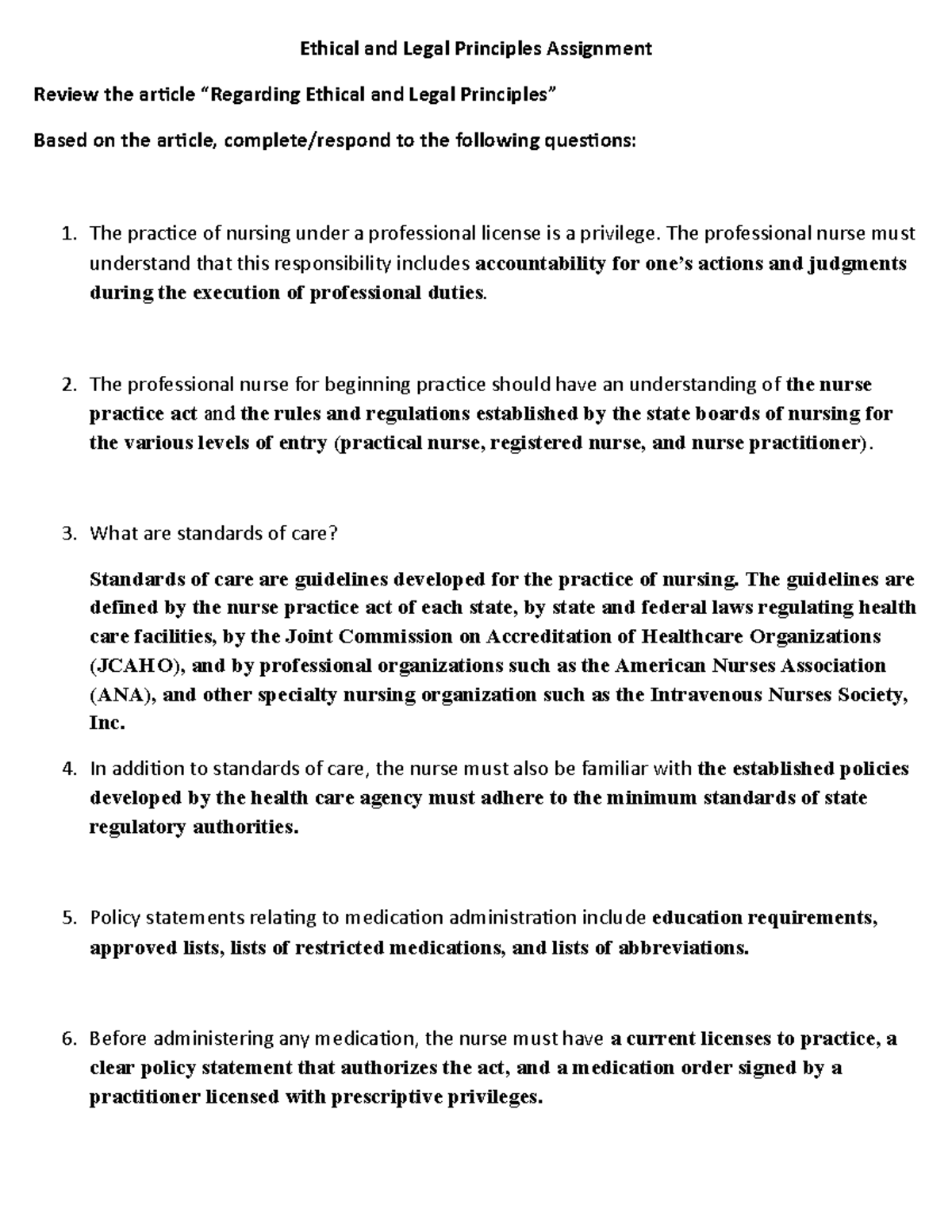 Ethical Legal Principles Assignment - Ethical and Legal Principles ...