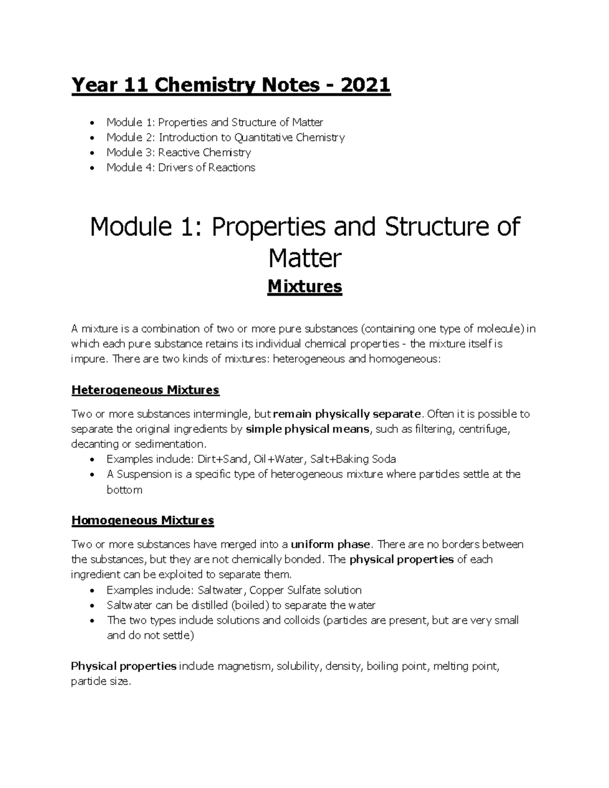 Fully Detailed Notes on Chemistry MOD ALL. - Year 11 Chemistry Notes ...