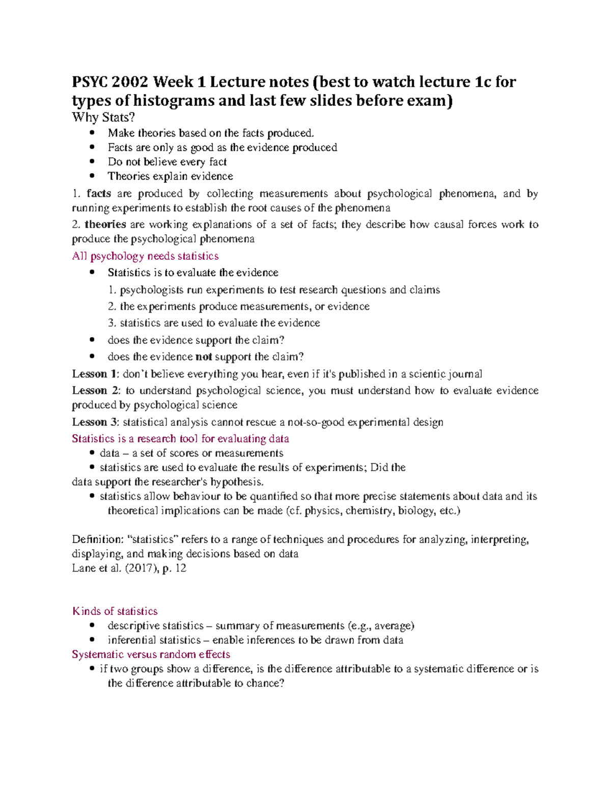 PSYC 2002 Week 1 Lecture and powerpoint notes - PSYC 2002 Week 1 ...