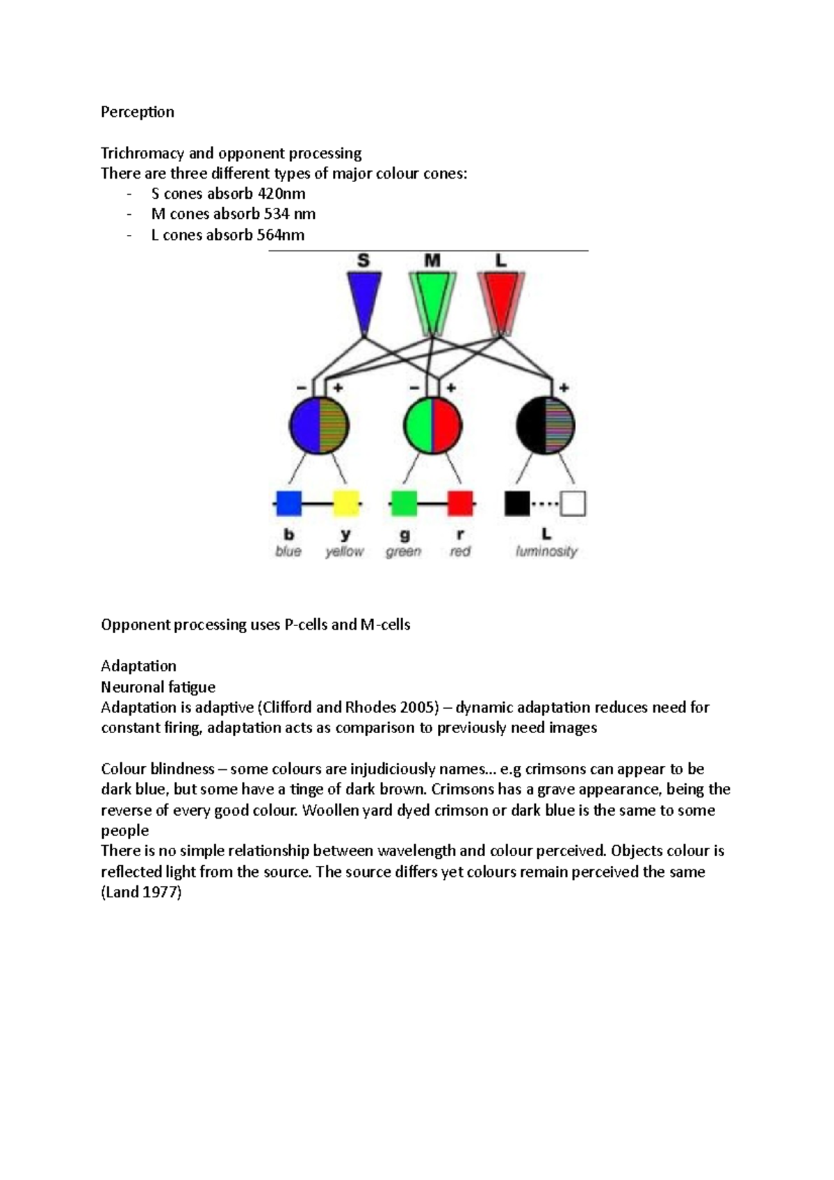 Lecture 4 - perception - Perception Trichromacy and opponent processing There are three ...