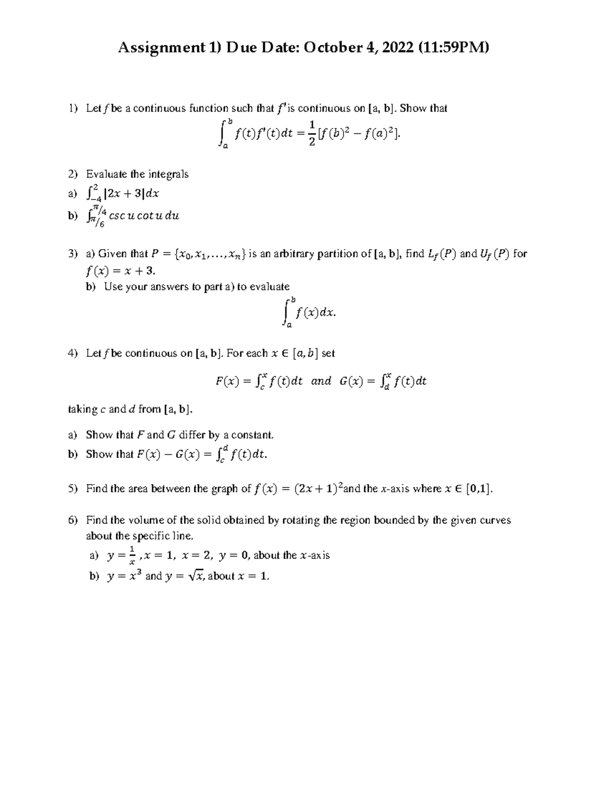 Assignment 1-2 - Assignment 1) Due Date: October 4, 2022 (11:59PM) Let ...