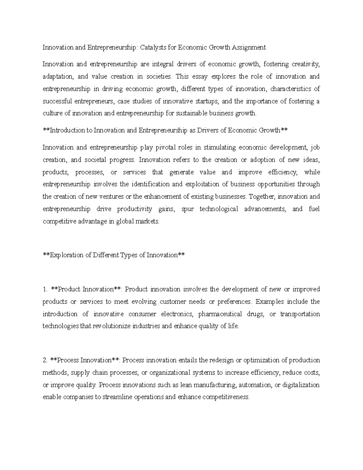 Innovation and Entrepreneurship Assignment - Innovation and ...