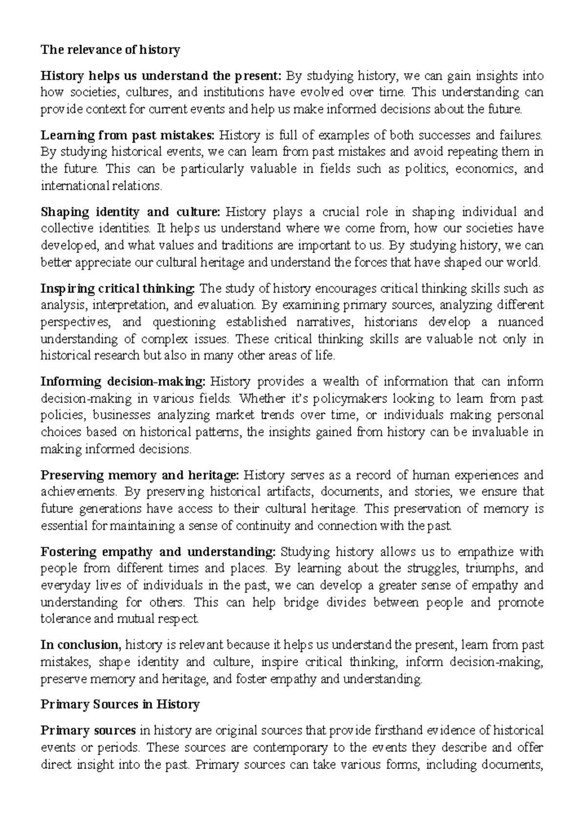 GEC105 Activity 1 - Lecture Notes. - The relevance of history History ...