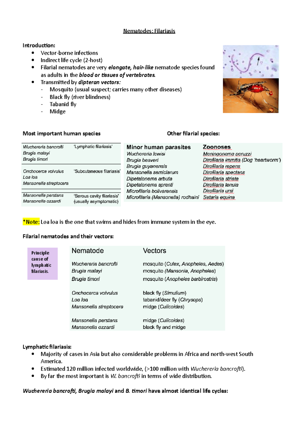 L14 Filariasis - 2nd year parasitology module - Nematodes: Filariasis ...