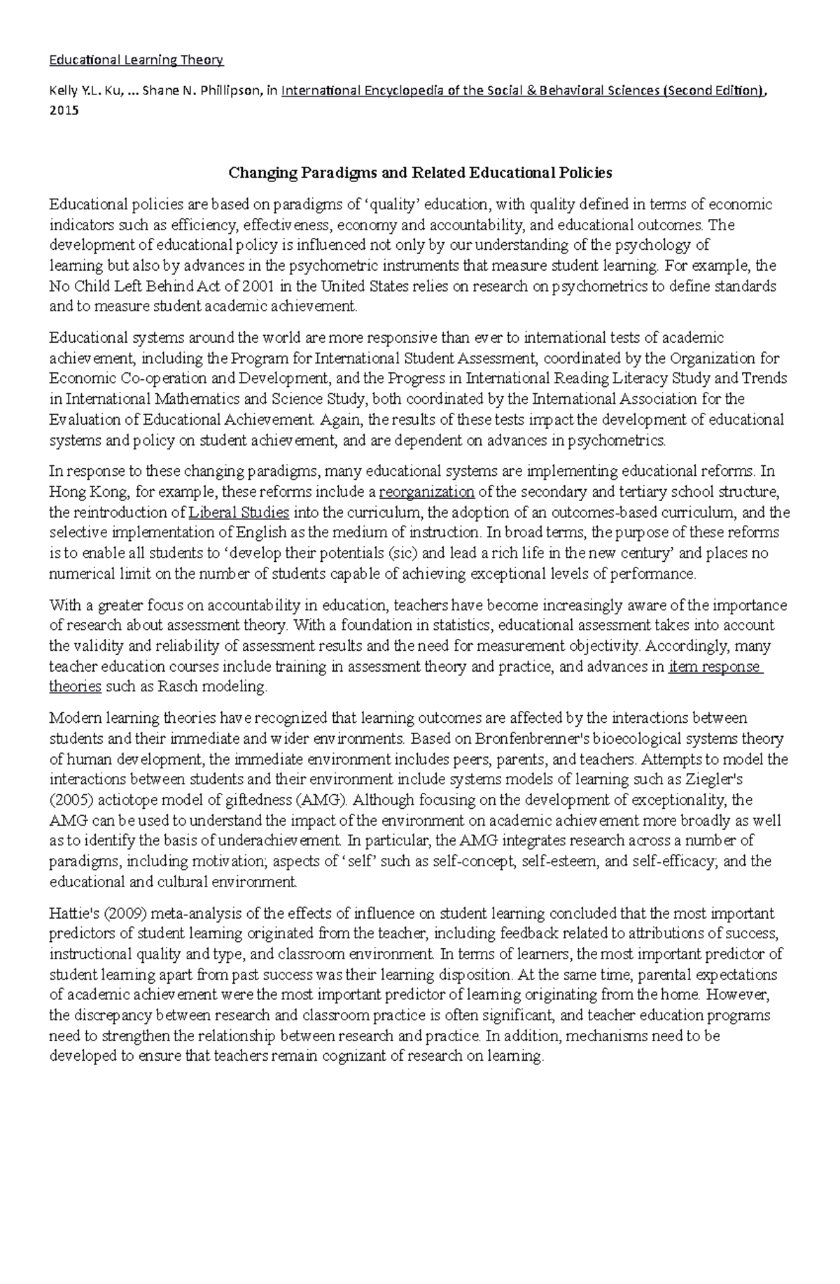 Educational Learning Theory - Educational Learning Theory Kelly Y. Ku ...