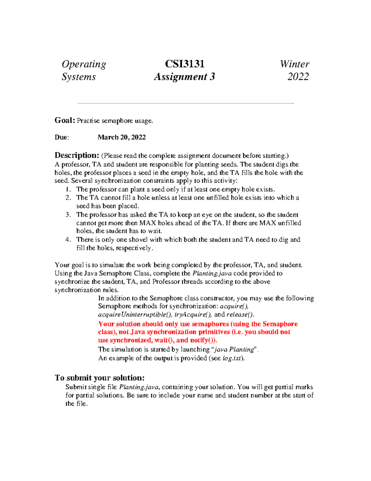CSI3131 Assignment 3 - Operating CSI3131 Winter Systems Assignment 3 ...