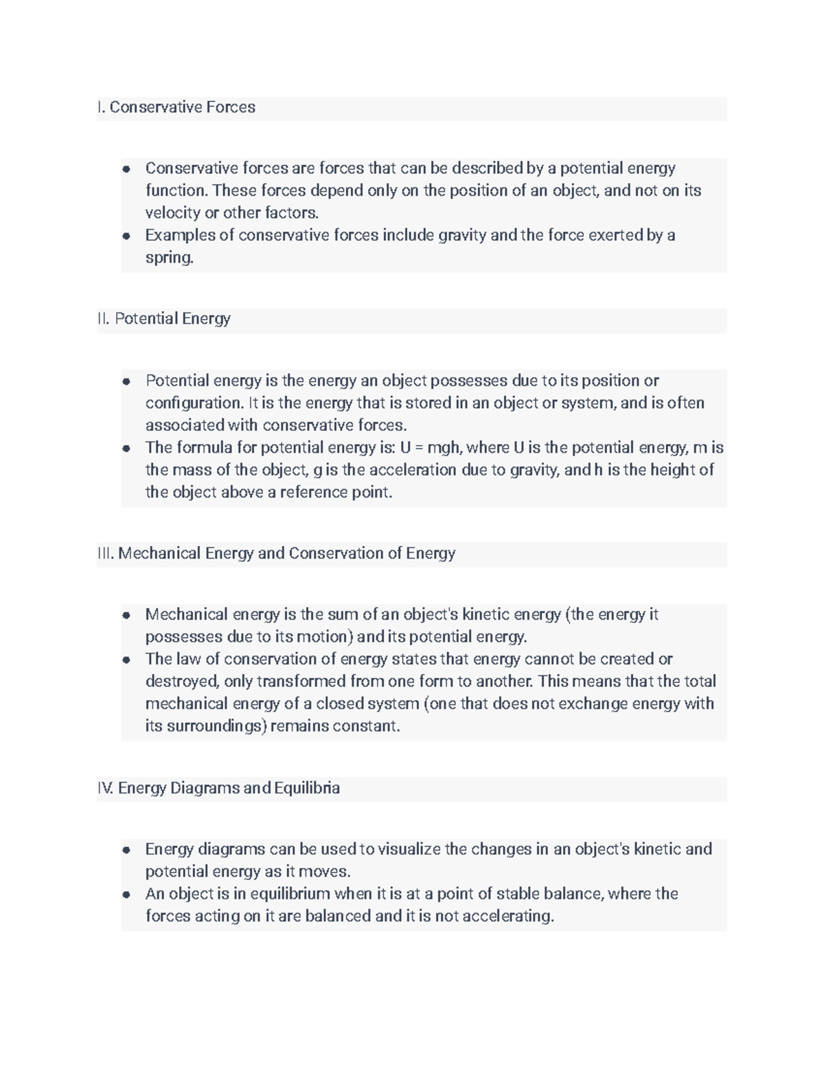 Conservation of Energy - I. Conservative Forces Conservative forces are ...