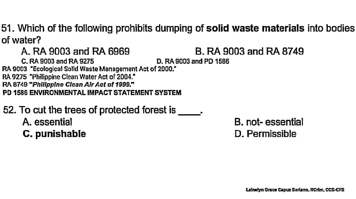 ACC533 33 - Dhdjd - 51. Which of the following prohibits dumping of ...