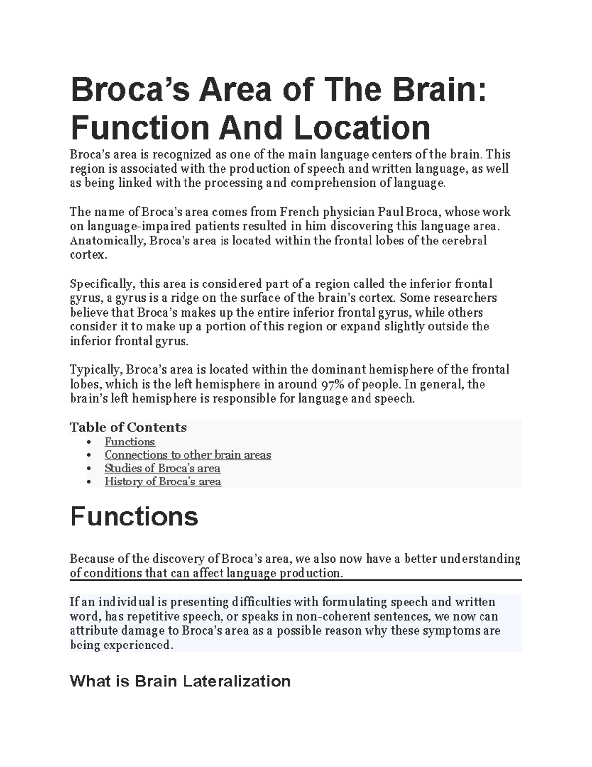 Broca's area - Ygygy - Broca’s Area of The Brain: Function And Location ...
